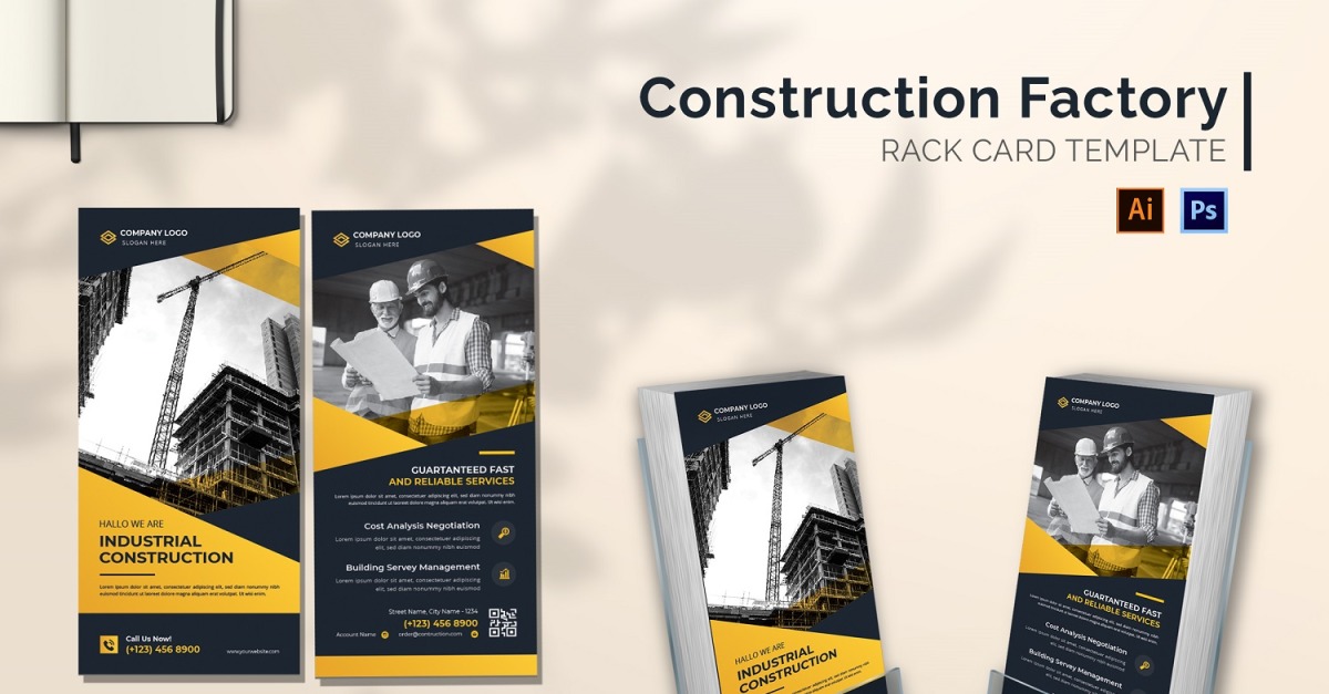 Construction Factory Rack Card Brochure - TemplateMonster