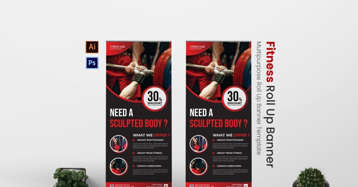 Fitness Club Roll Up Banner #181888 - TemplateMonster