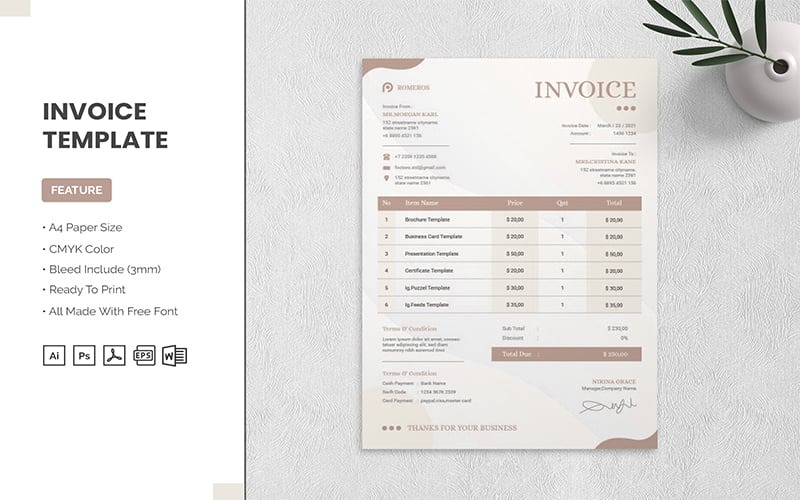 Romeros - Invoice Template #183189 - TemplateMonster