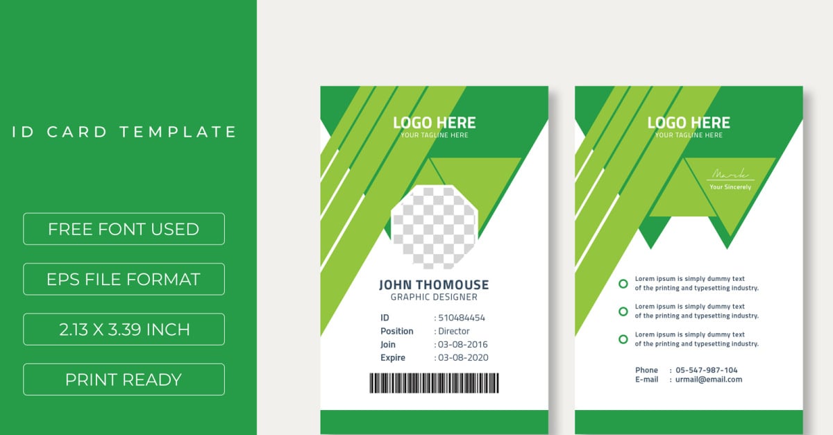 Corporate Id Card Layout With Green Accents - TemplateMonster