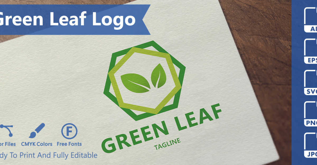 Modelo de logotipo natural de folha verde - TemplateMonster