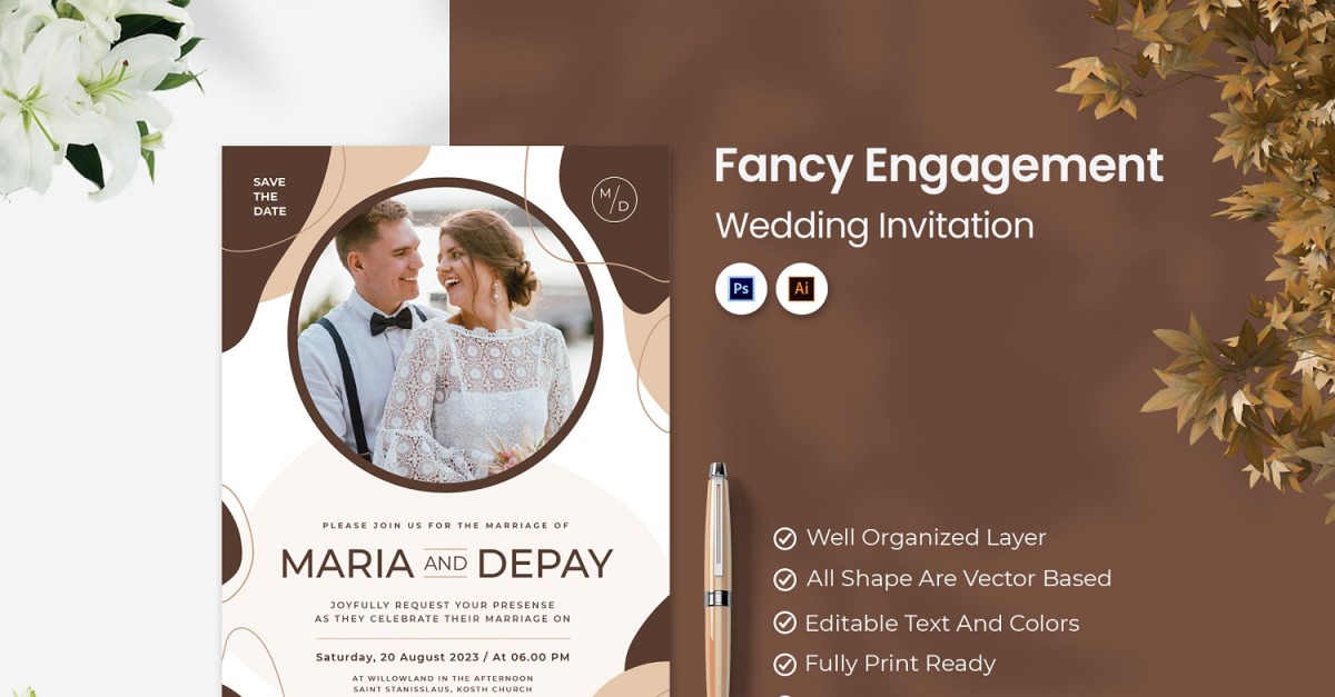Fancy Engagement Wedding Invitation #184298 - TemplateMonster