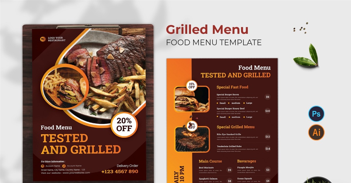 Grilled Menu Food Menu Print Template - TemplateMonster