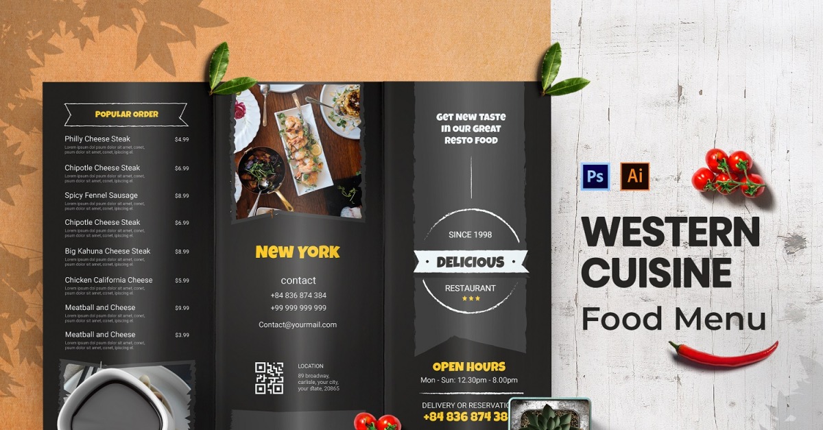 Menu di cibo della cucina occidentale - TemplateMonster