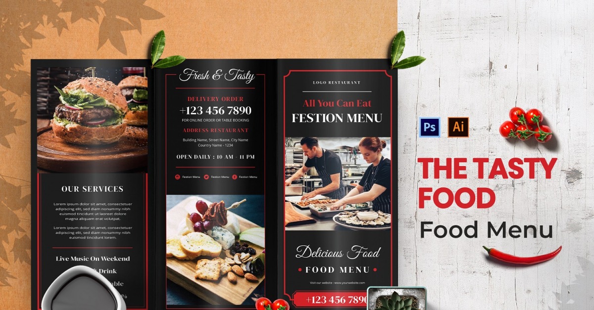 Tasty Food Menu Print Template #184255 - TemplateMonster