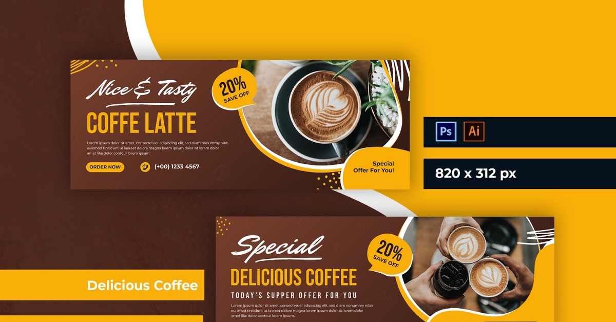 Delicious Coffee Facebook Cover #184372 - TemplateMonster