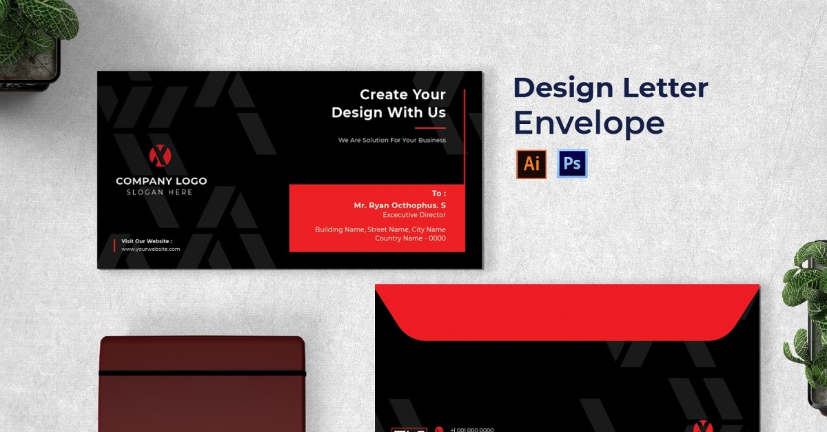 Design Letter Envelope Print Template - TemplateMonster