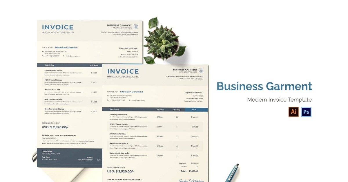 Business Garment Invoice Print Template - TemplateMonster