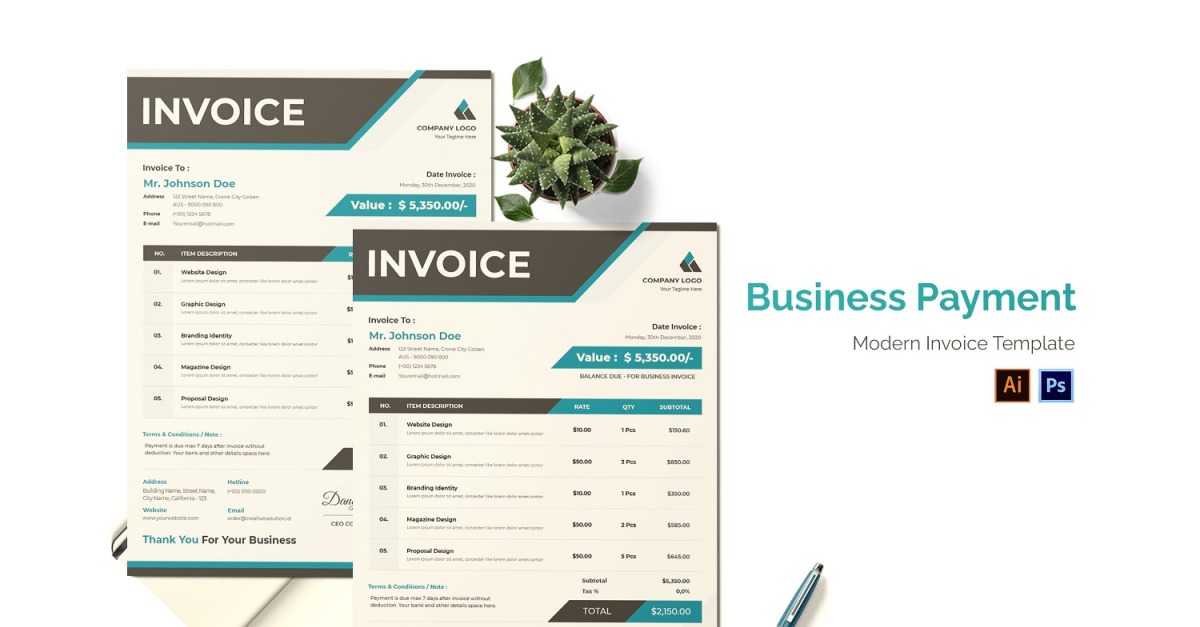 Business Payment Invoice Print Template - TemplateMonster