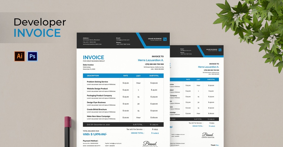 Developer Project Invoice #184942 - TemplateMonster