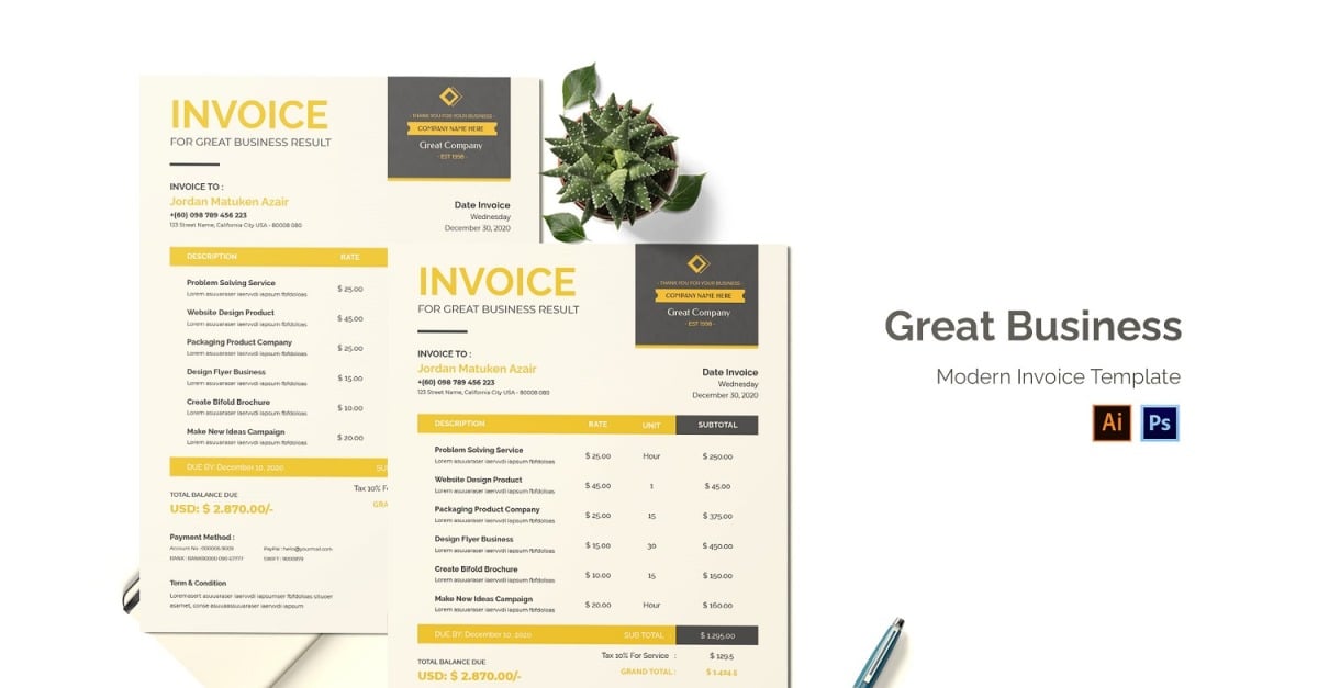 Great Business Invoice Print Template - TemplateMonster