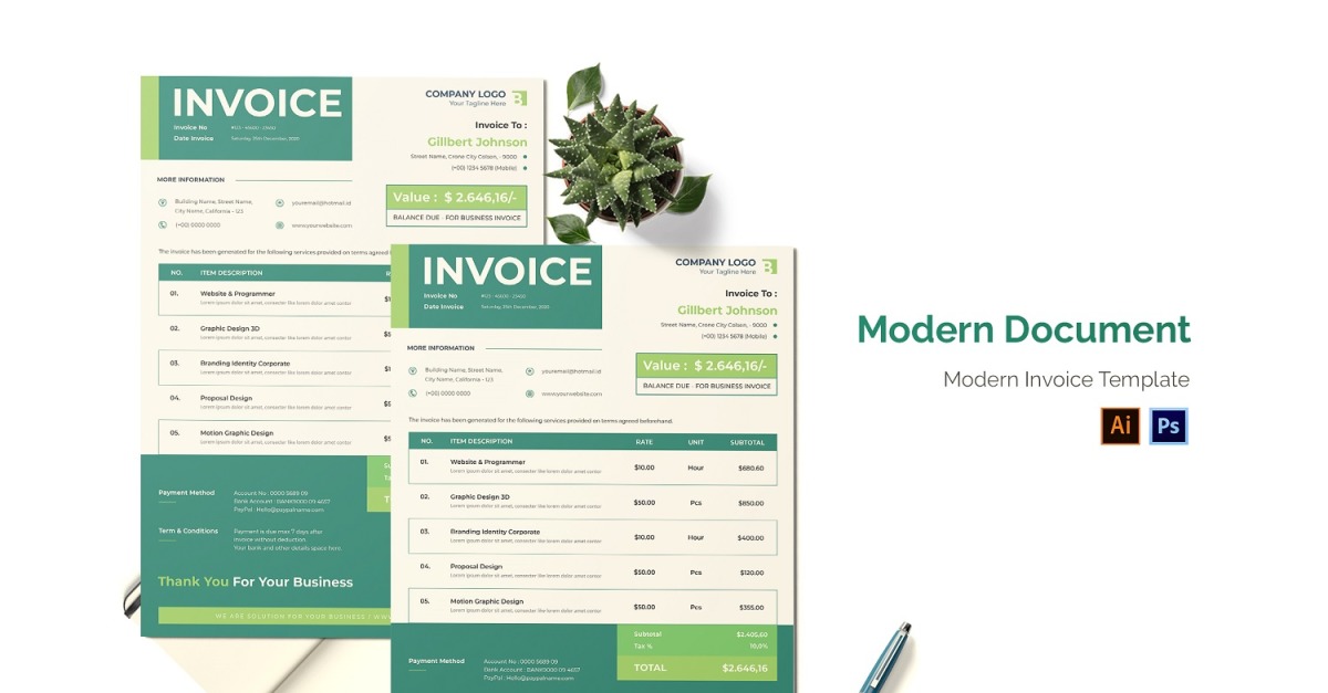 Modèle d'impression de facture de document moderne
