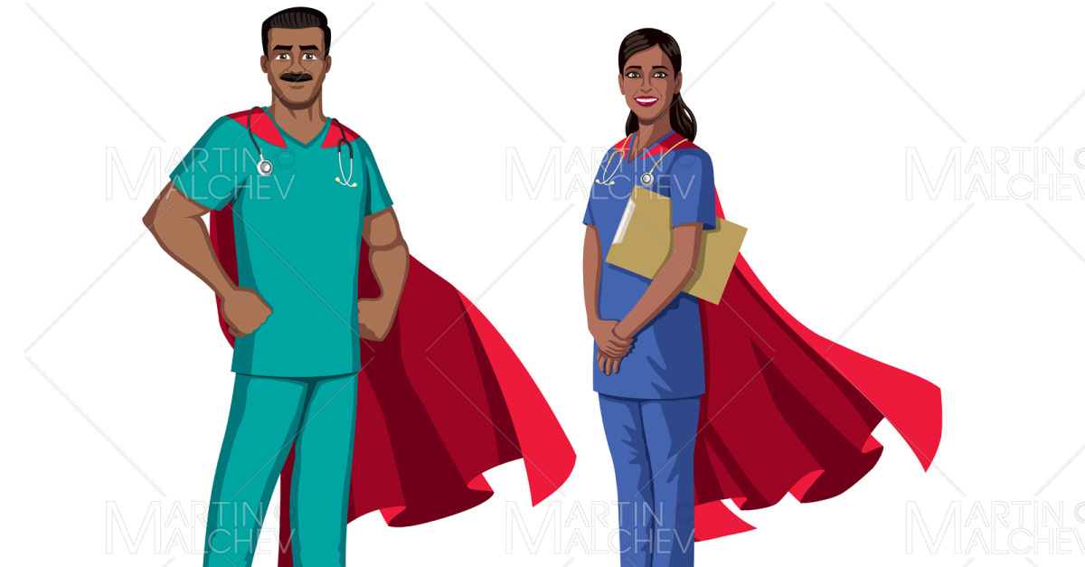 Indian Nurse Superheroes on White Vector Illustration.