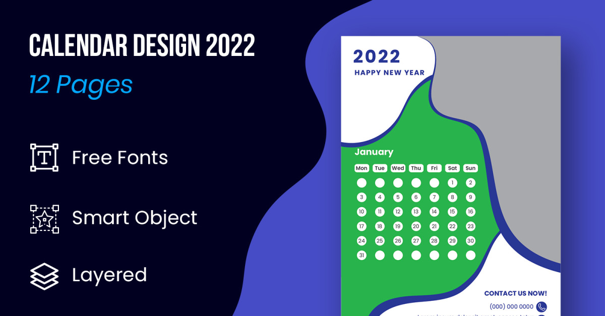 Set Of 12 Months Calendar Design 2022 - TemplateMonster