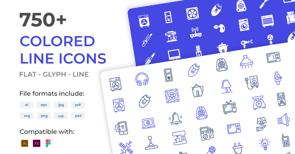 Más de 750 paquetes de iconos de líneas vectoriales de colores