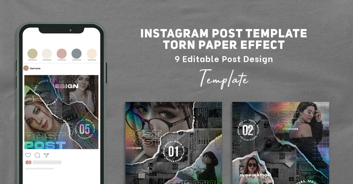 Instagram Post Template Torn Paper Effect - TemplateMonster