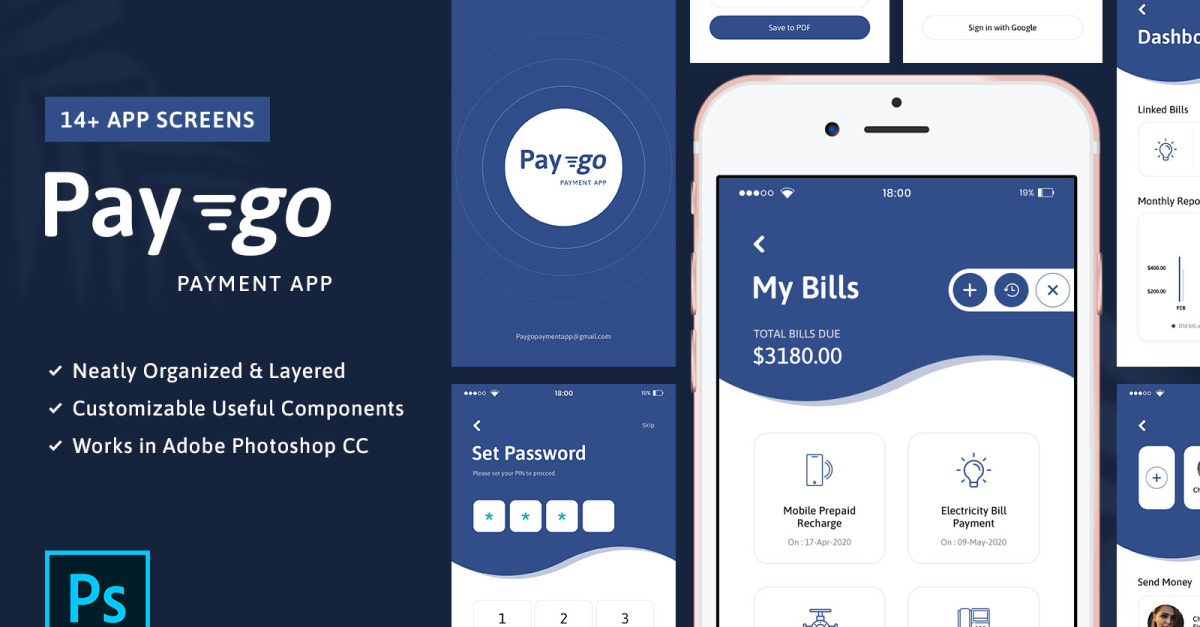 Paygo-Payment Mobile App PSD UI Elements - TemplateMonster