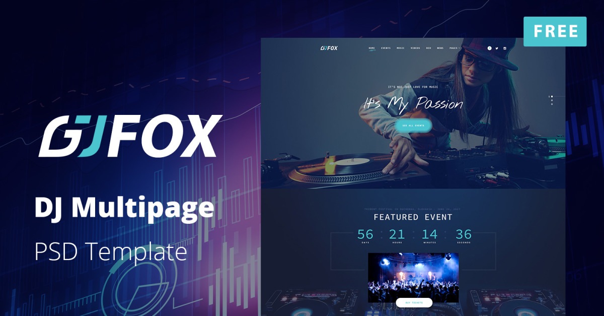 Free DJ Multipage PSD Template - DJ FOX - TemplateMonster