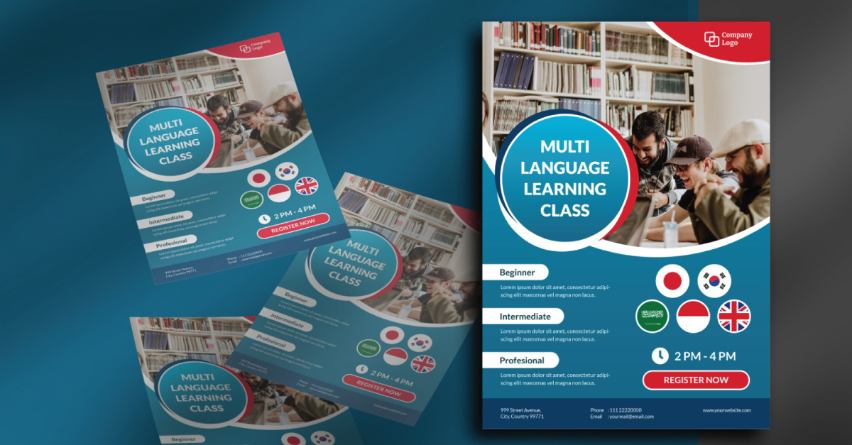 Multi Language Learning Class Flyer Corporate Identity Template