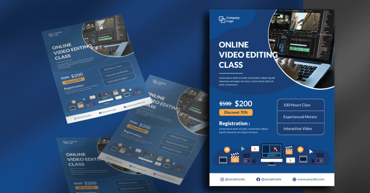 Online Video Editing Class Flyer Corporate Identity Template