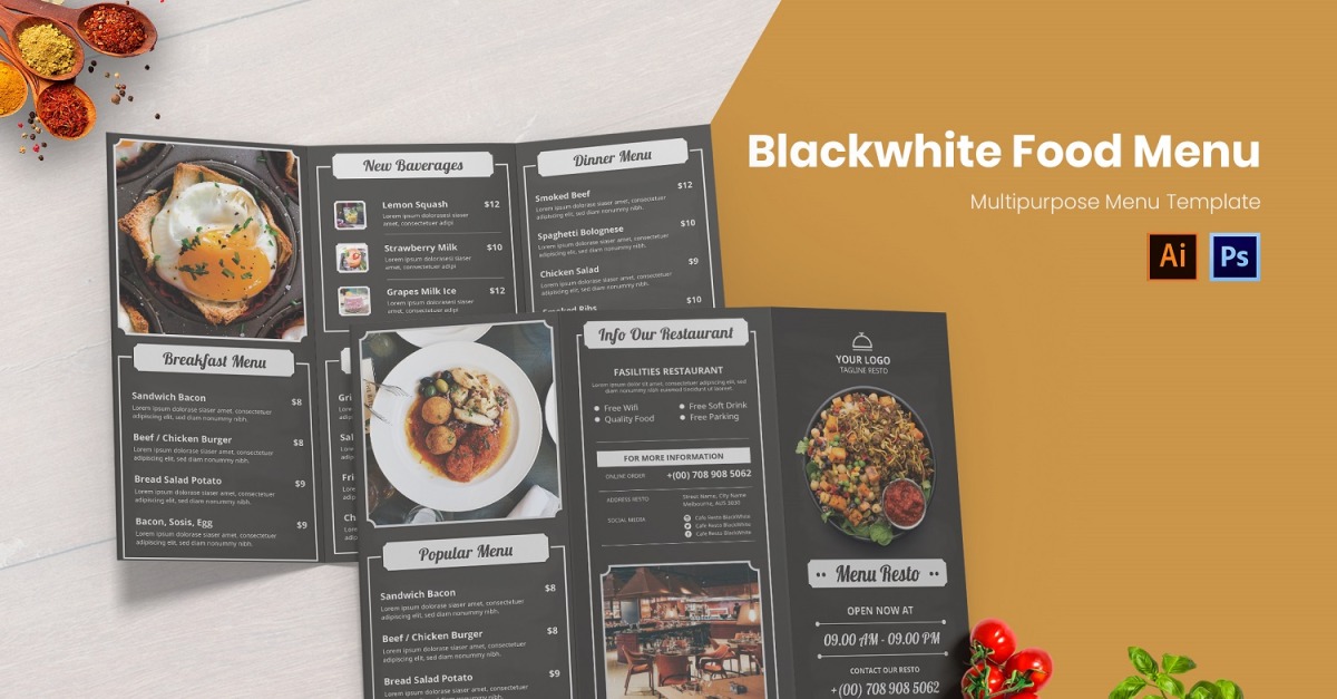 Blackwhite Concept Food Menu #188115 - TemplateMonster