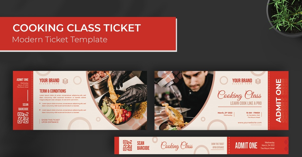 Cooking Class Ticket Print Template #188136 - TemplateMonster