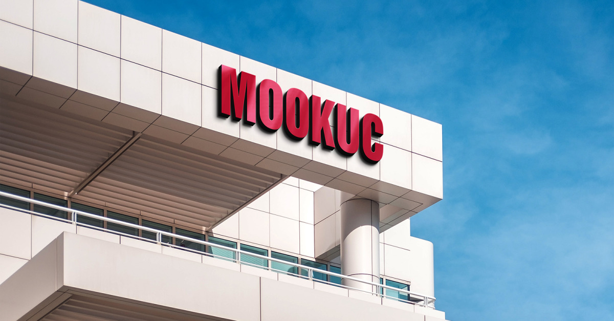 3d Facade Sign Building Logo Mockup Design in Red Color