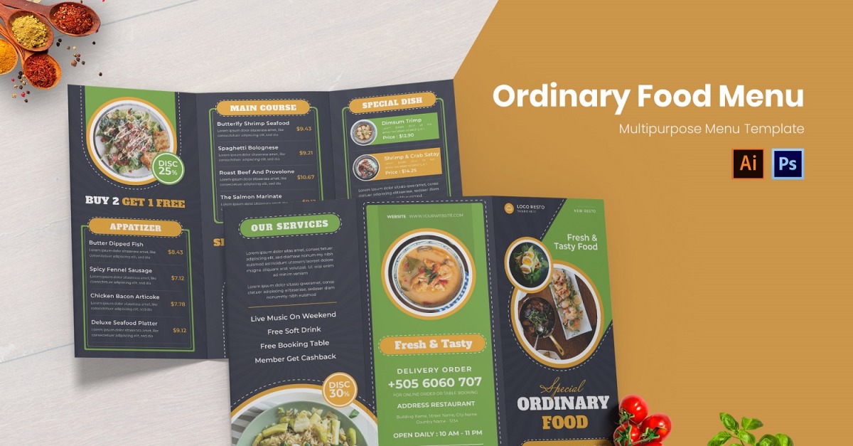 Ordinary Food Menu Print Template #188113 - TemplateMonster