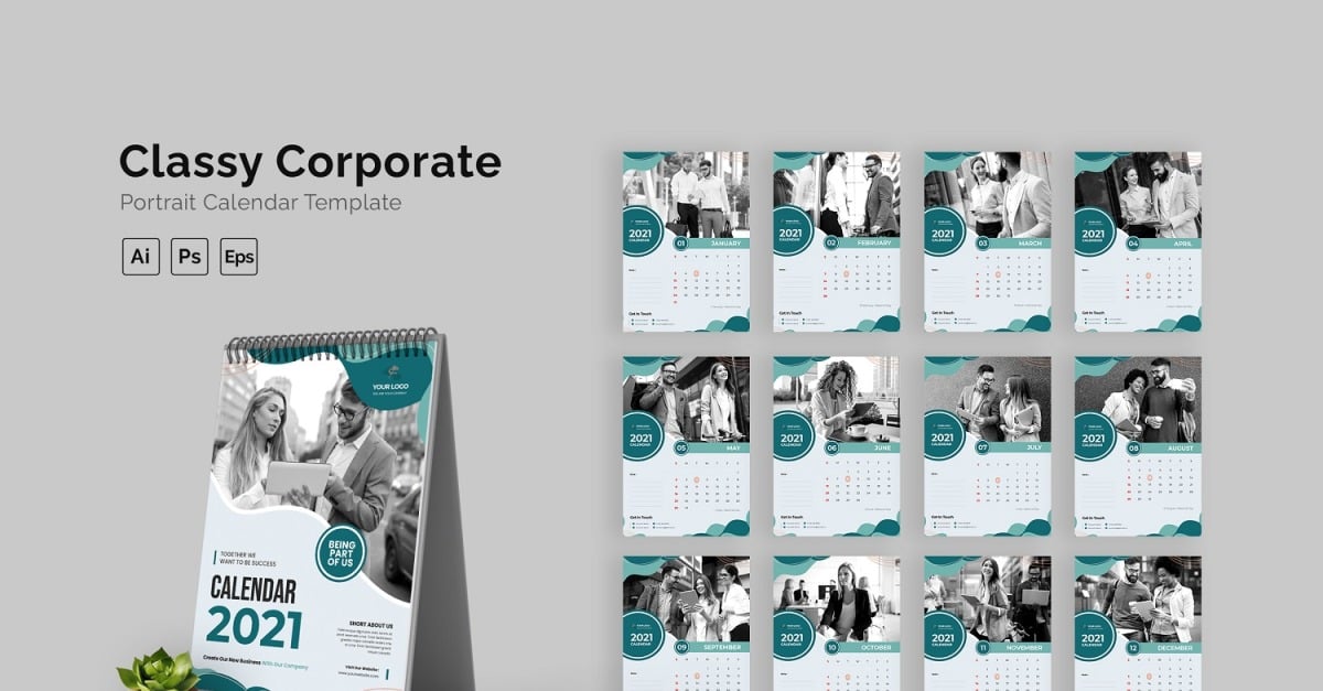 Classy Corporate Calendar Portrait #188283 - TemplateMonster