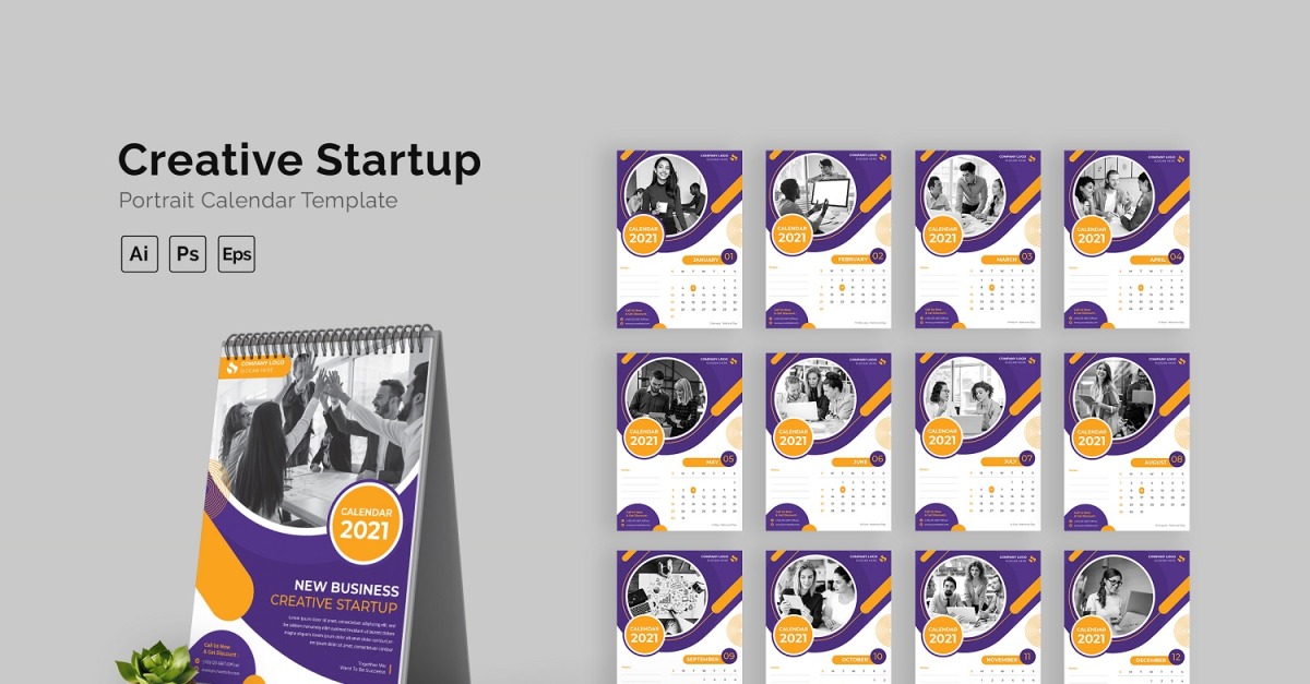 Creative Startup Calendar Portrait #188284 - TemplateMonster