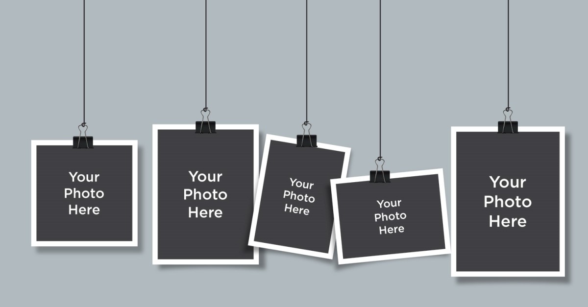 Five Hanging Photo Collage Template Mockup - TemplateMonster