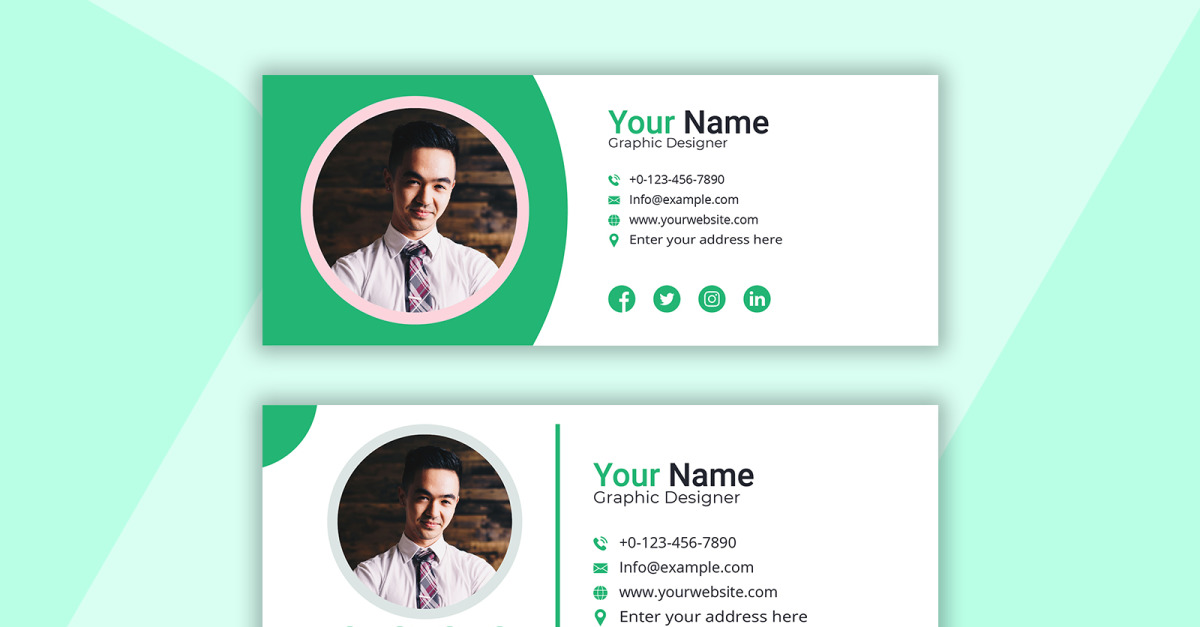 Email Signature Template Simple Design and Vector Design With Green Color