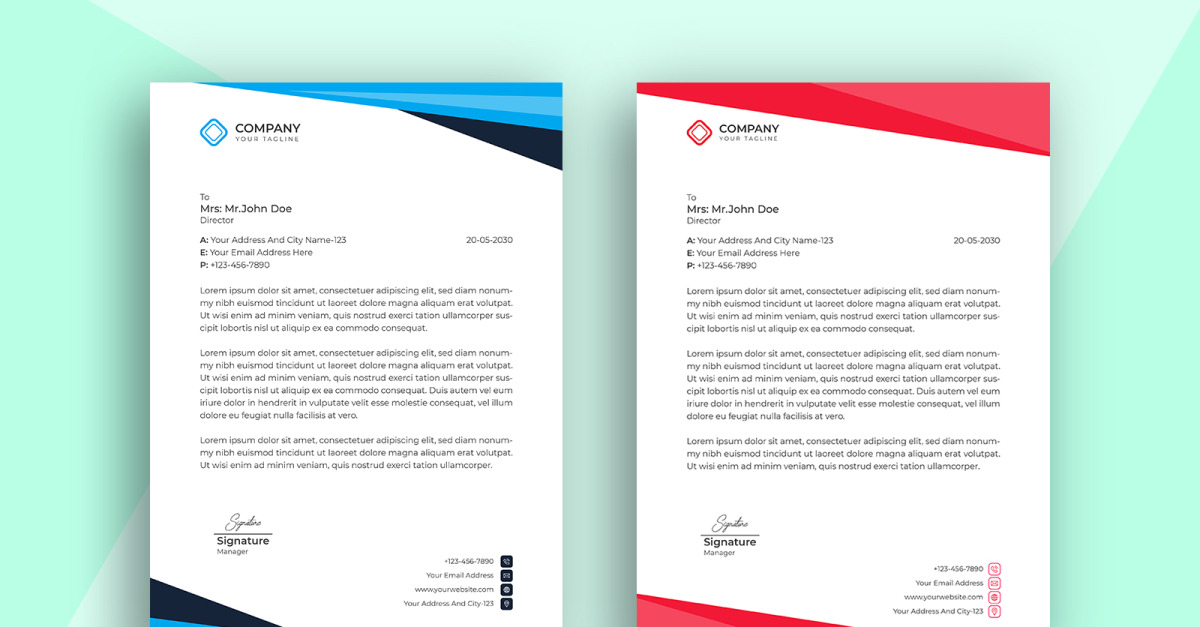 Letterhead Template Design With Red and Blue Color