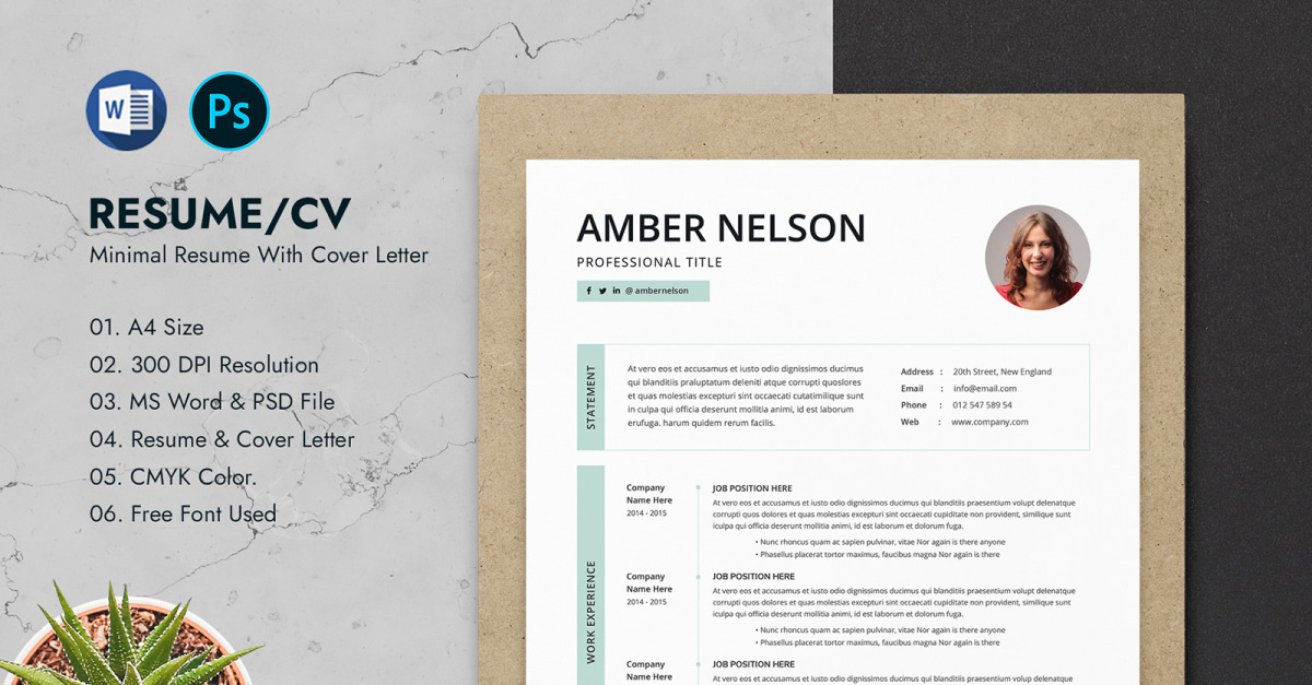 Amber Nelson Clean Resume Template Design - TemplateMonster
