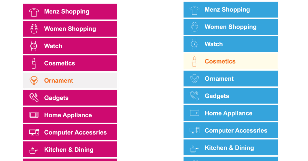 E-commerce Category Menu UI Elements with 10 Icons