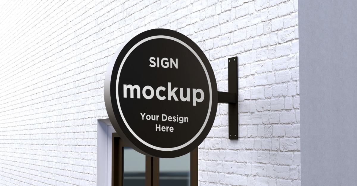 Round Wall Mount Signage Mockup Template - TemplateMonster