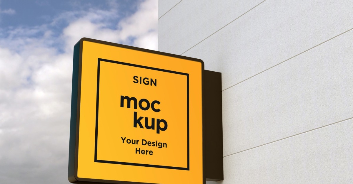 Square Wall Mount Sign Facade Sign Mockup Template