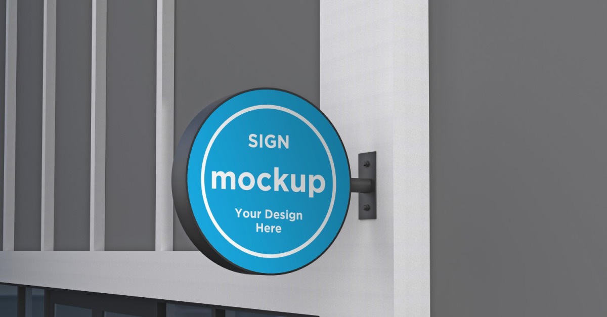Wall Mounted Facade Round Signage Mockup Template