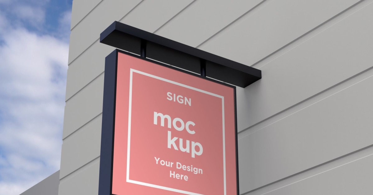 Wall Mounted Square Shaped Signage billboard Mockup Template