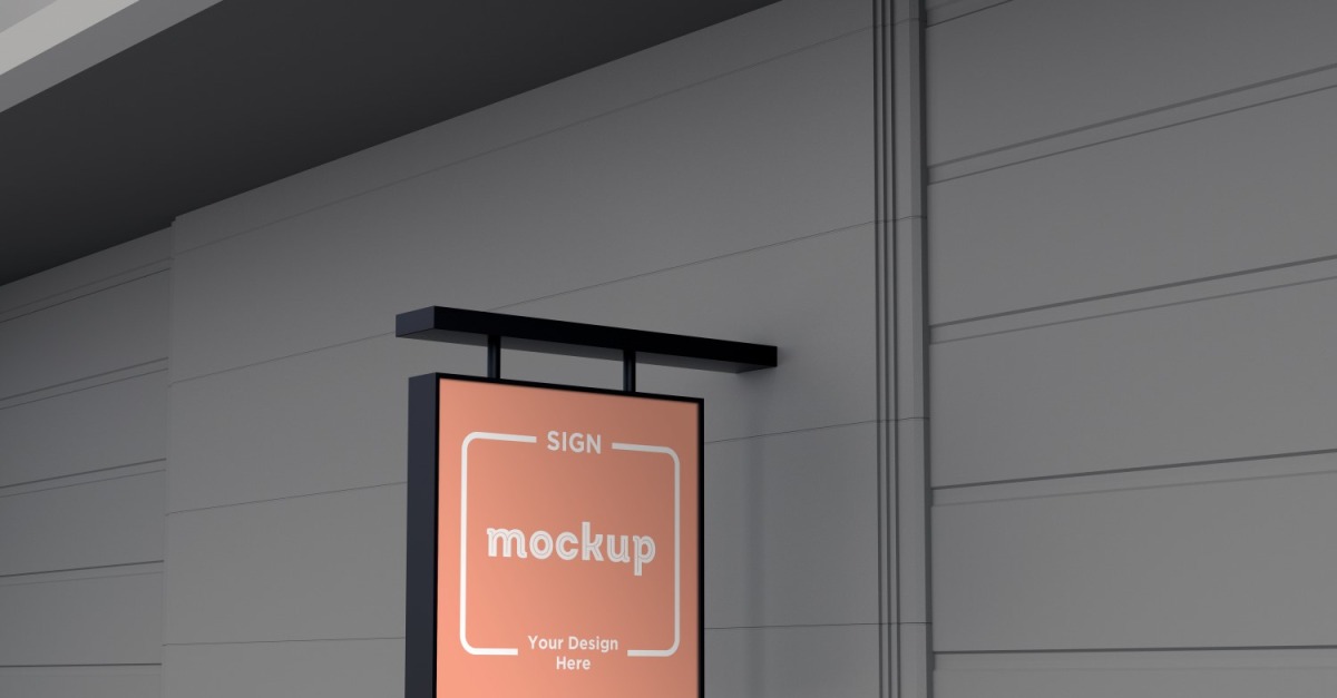 Wall Square Mounted Shape Signage Mockup Template