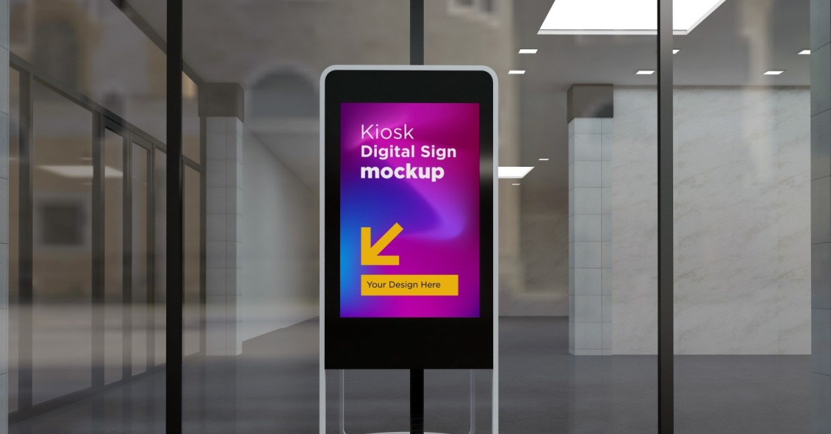 A modern Totem Digital Sign Mockup Template - TemplateMonster