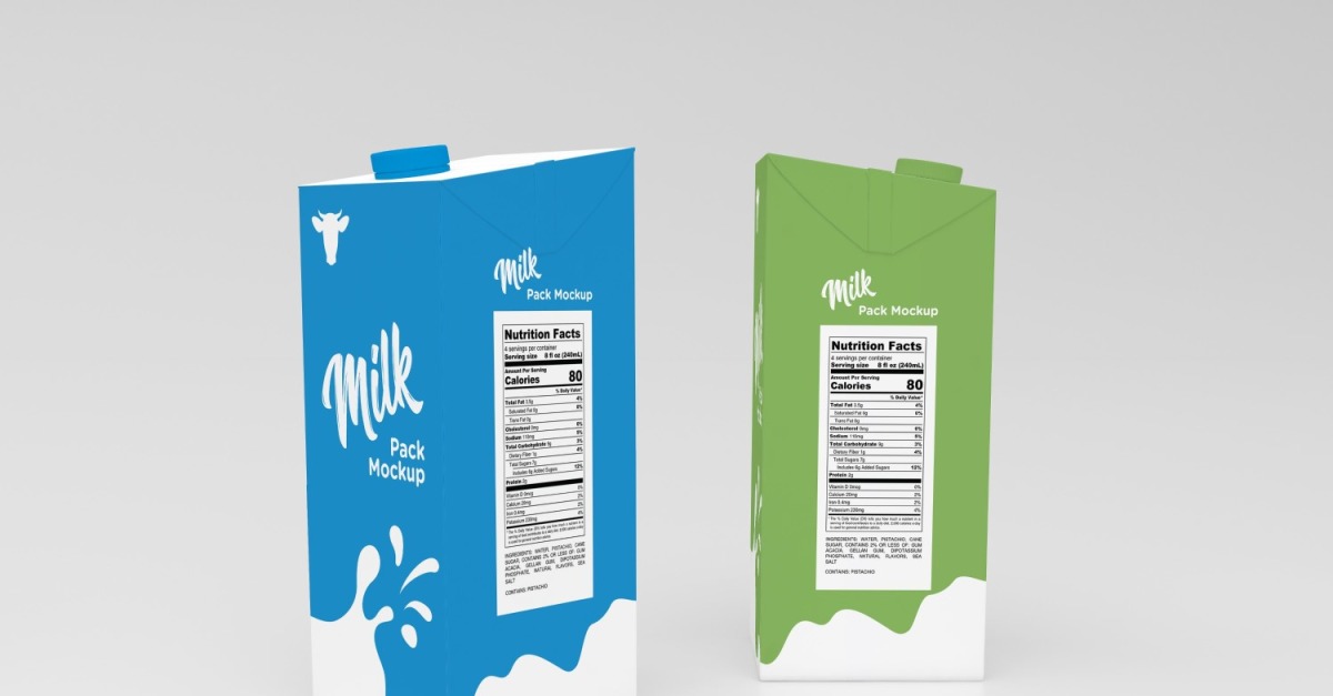 3D Two Milk Pack Packaging One Liter Carton Mockup Template