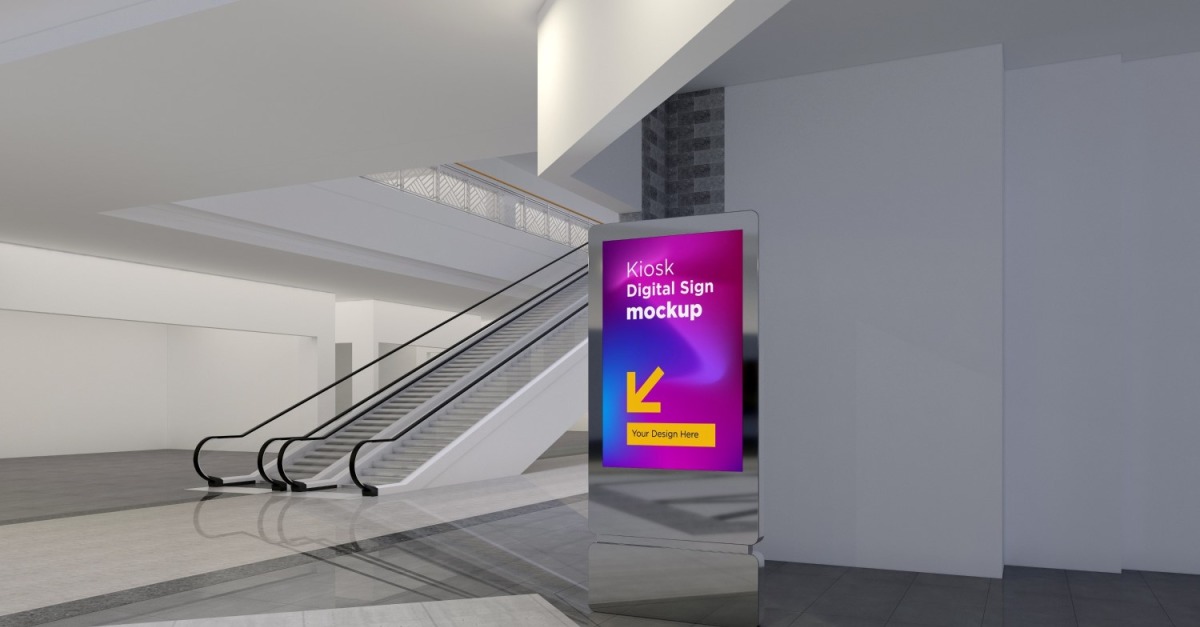 Kiosk Digital Empty Sign Mockup Template - TemplateMonster
