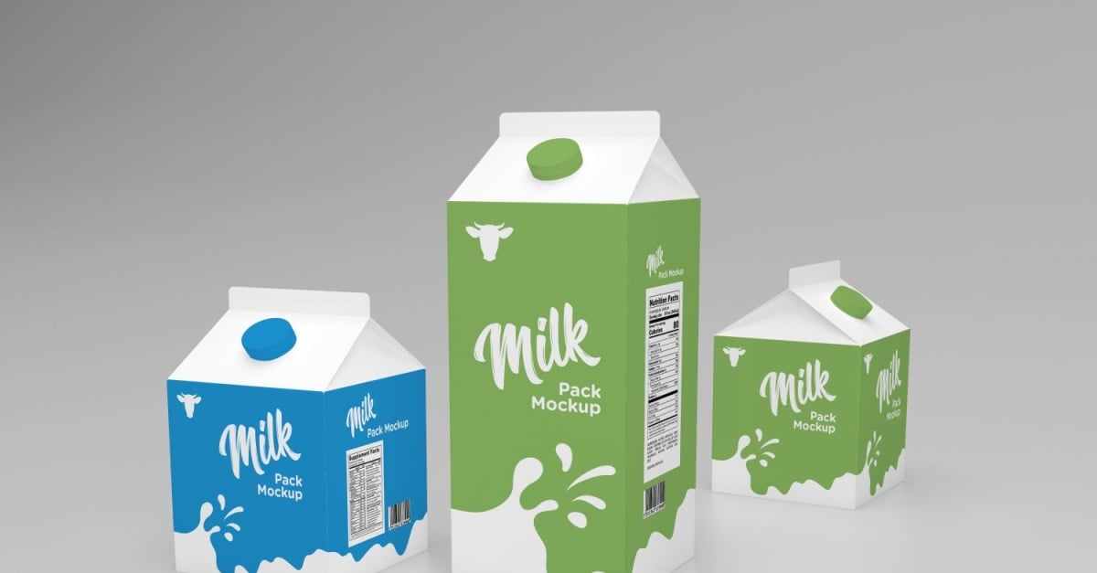 Milk Pack Packaging One Liter's Box And Two Box Half Liters Mockup Template
