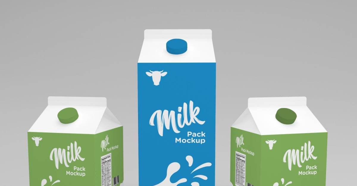 Three Milk Pack Packaging Half Liter And Two 250ml Mockup Template