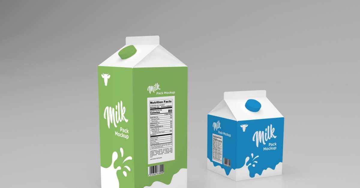 Two Milk Pack Packaging One And Half Liters Mockup Template