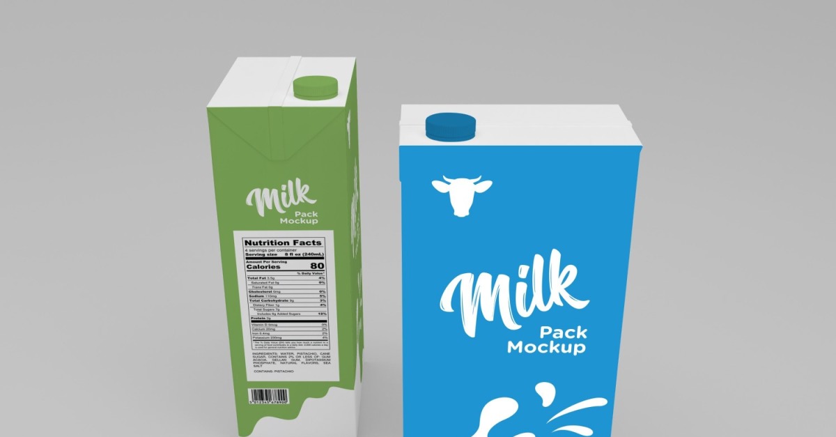Two Type One Liter Milk Pack Packaging Box Mockup Template