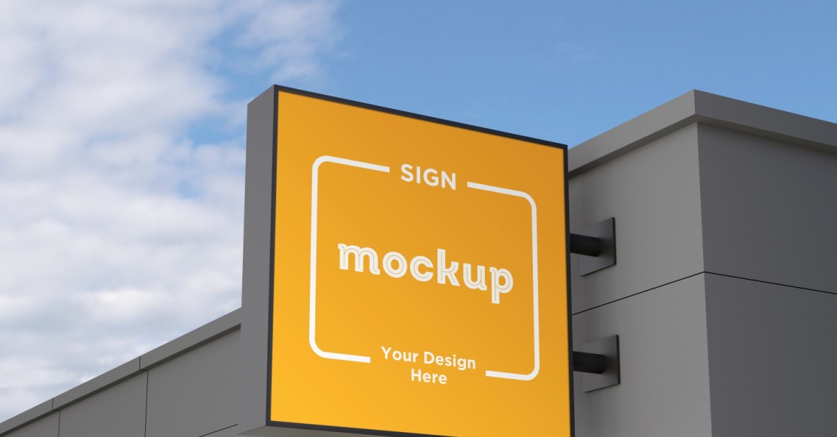 Wall Mounted Rectangle Shaped Signage Вillboard Mockup Template