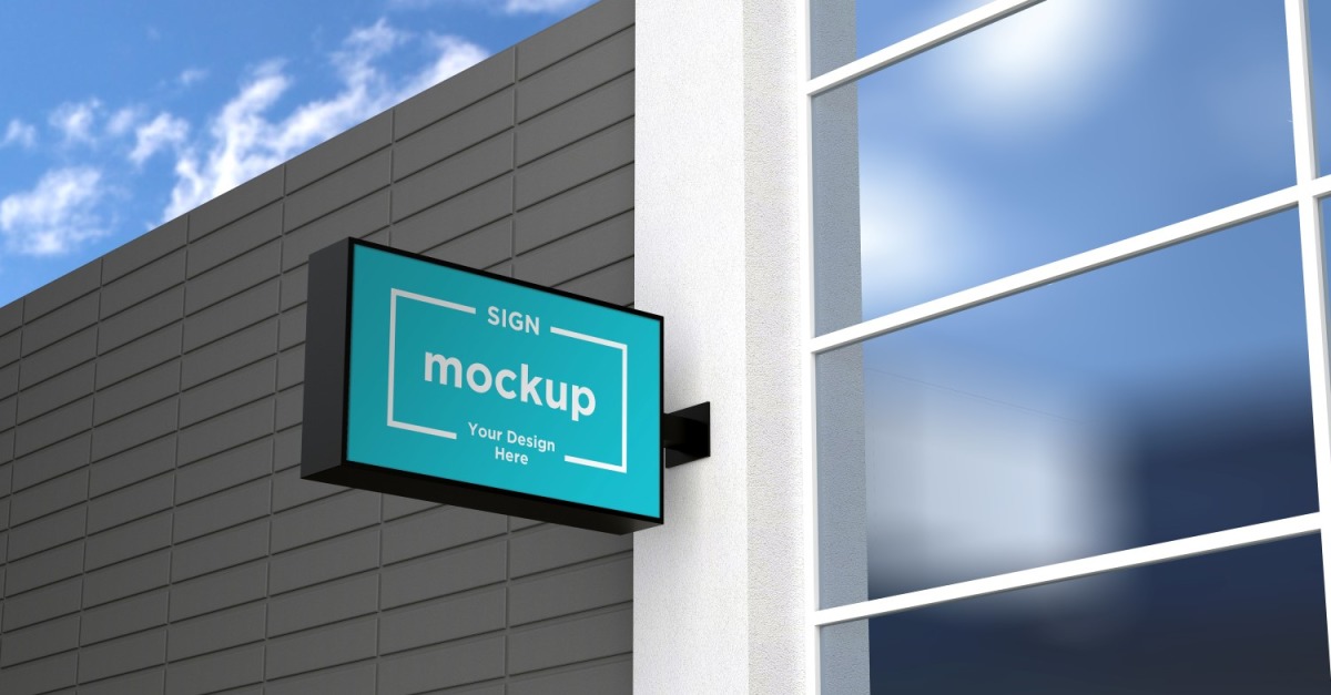 Wall Mounted Rectangular Sign Mockup Template