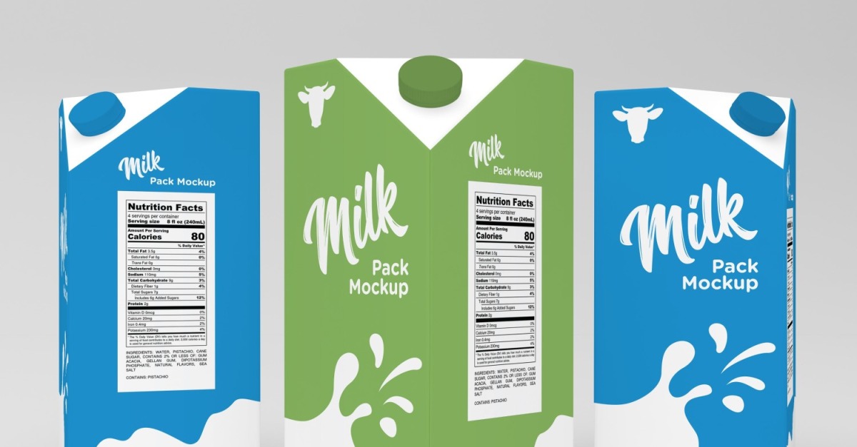 3D Three Type One Liter Milk Pack Packaging Box Mockup Template